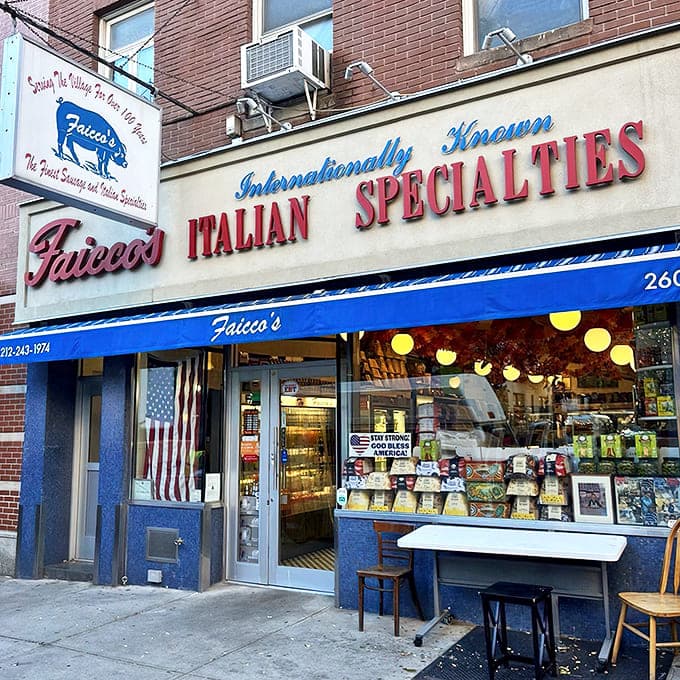 The iconic red lettering of Faicco's against the brick facade isn't just a sign&mdash;it's a beacon for sandwich pilgrims seeking Italian-American nirvana on Bleecker Street.