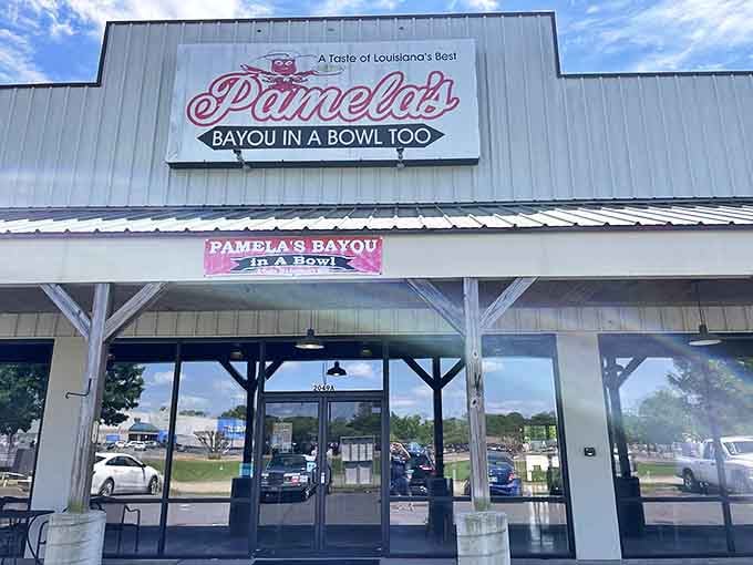 The unassuming exterior of Pamela's Bayou In A Bowl Too promises what every great Louisiana eatery should: authentic flavors without the fancy facade.