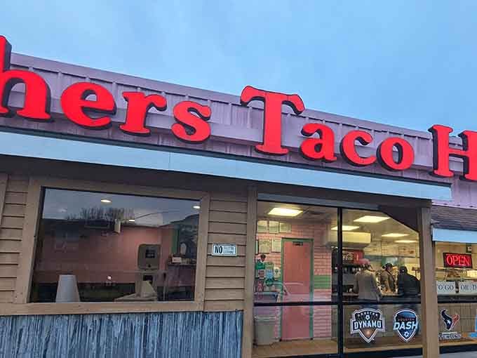 The iconic red signage of Brothers Taco House beckons like a beacon of hope for hungry Houstonians seeking affordable breakfast bliss.