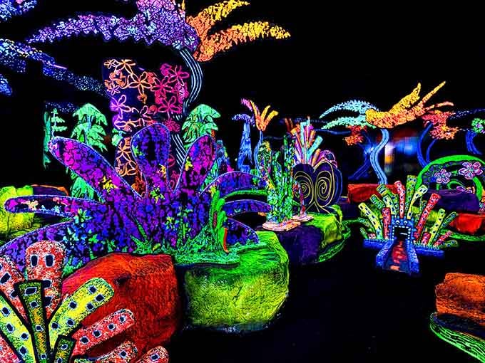 Step into a world of bright, glowing plants and surreal landscapes, where the course feels like a neon jungle.