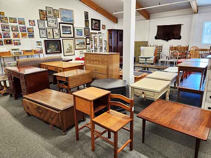 Furniture heaven! Vintage desks, tables, and chairs await new homes where they'll witness another generation's homework struggles and family dinners.