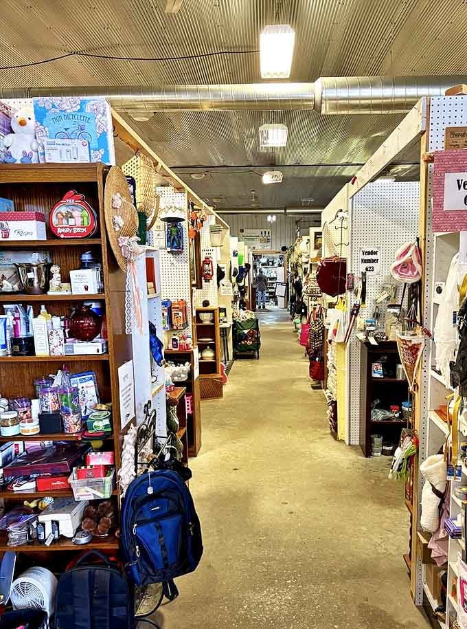 Treasure-lined aisles stretch into the distance, promising discoveries that big-box stores could never deliver. Every booth tells a different story.