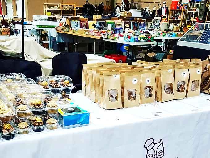 Homemade treats and packaged goods sit alongside collectibles&mdash;proof that The Black Market offers everything from snacks to treasures.