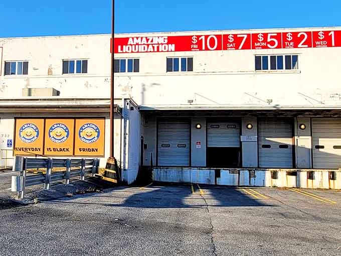 That warehouse exterior might look industrial, but inside awaits a treasure trove where bargain dreams come true daily.