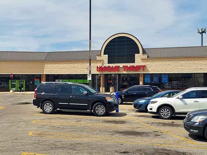 The iconic arched entrance of Unique Thrift beckons like a retail rainbow, promising treasures at the end of every aisle. No pot of gold required&mdash;just a keen eye and sense of adventure.