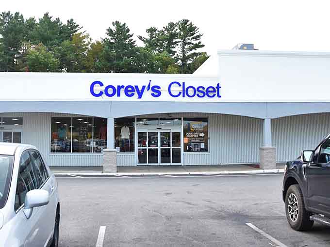 The unassuming exterior of Corey's Closet belies the treasure trove within. Those blue letters might as well say "Bargain Paradise."