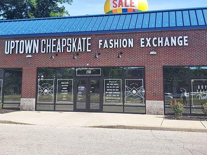 The storefront promises fashion salvation without the financial devastation, and those windows aren't lying to you.