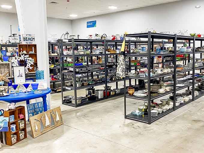 Rows of shelves holding everything from kitchen gadgets to decorative finds you didn't know existed.
