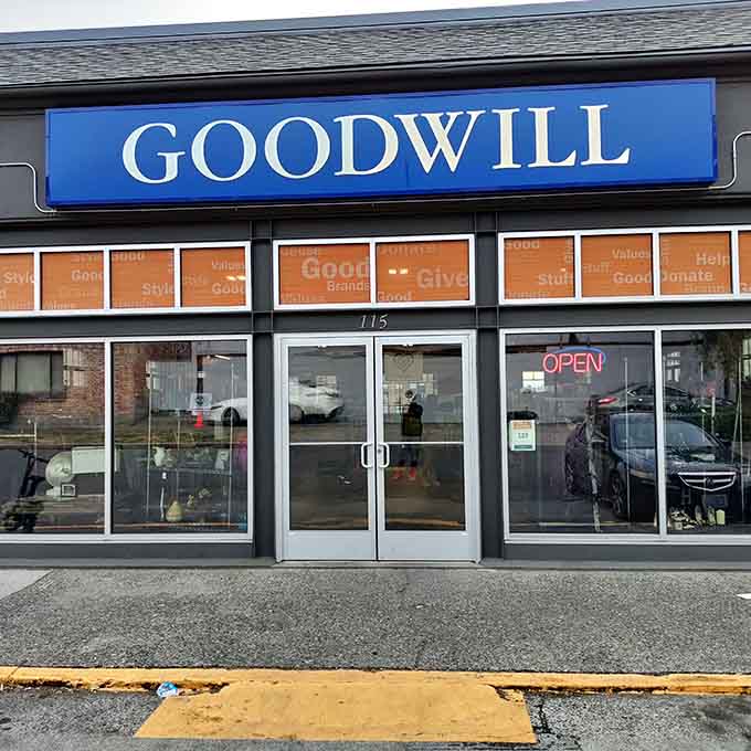 Those glass doors are the gateway to secondhand paradise, where your twenty-dollar bill becomes a shopping superpower.