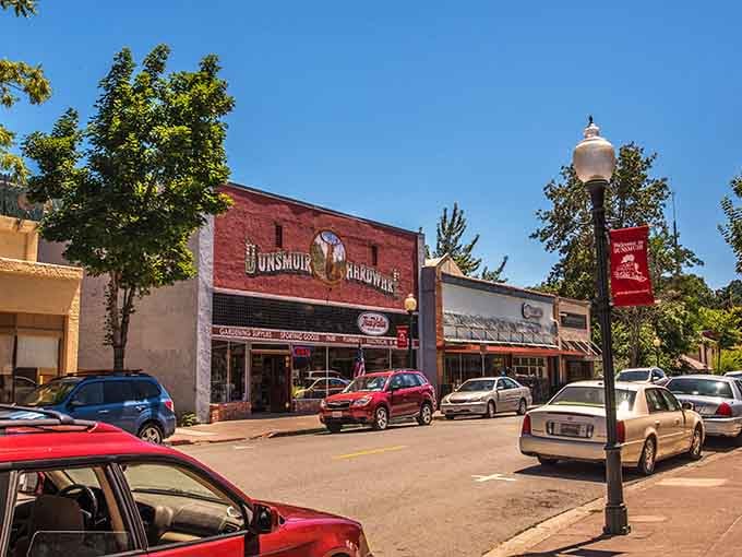 Dunsmuir Brewery Works anchors the main street with its rustic charm, promising craft beers and mountain views that make city life seem like a distant memory.