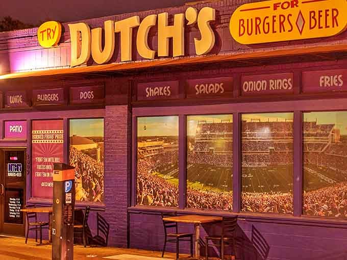 That glowing sign isn't just advertising, it's a beacon calling burger lovers home for the night.