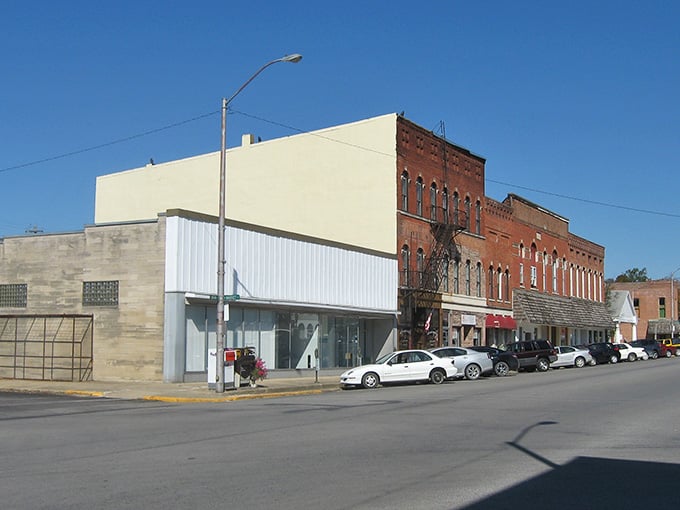 Classic Indiana downtown architecture that proves small towns know how to do charm without trying too hard.