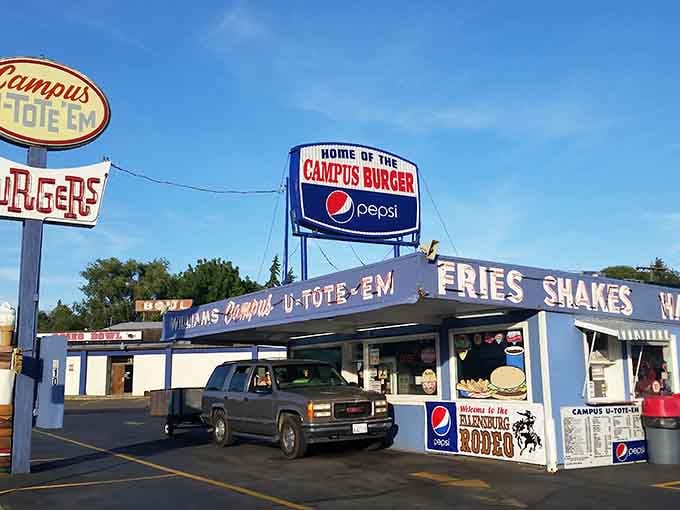 That brilliant blue exterior isn't just a building&mdash;it's a beacon calling hungry travelers home to burger paradise.