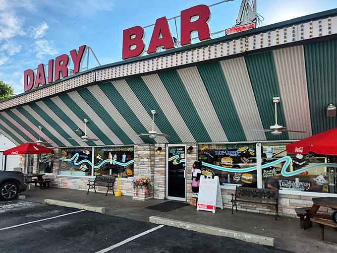 Sunshine, classic cars, and a diner that looks like it stepped straight out of American Graffiti's best scene.