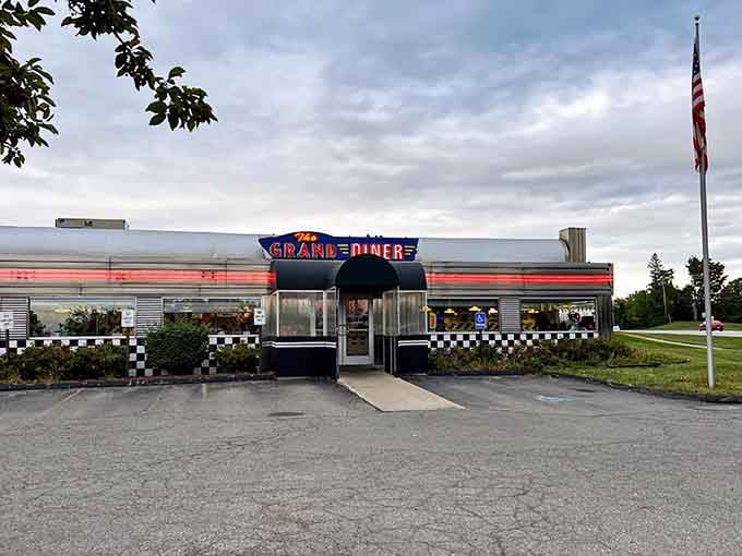 That gleaming chrome and neon exterior isn't just for show, it's a portal to breakfast paradise.