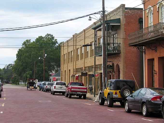 The view down Austin Street that makes you check your phone to confirm what century you're in.