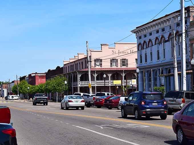 Broad Street's historic facades tell stories in brick and mortar, where time moves at its own leisurely Southern pace.