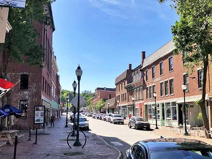 Sunlight bathes Gardiner's vibrant main street, where local businesses thrive in historic buildings without big-city price tags.
