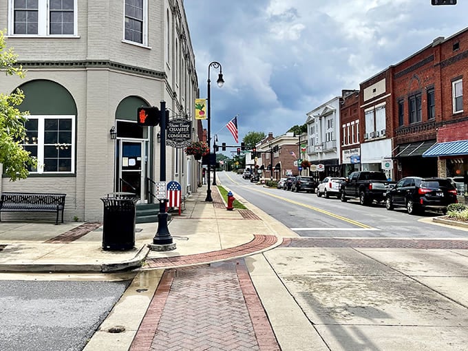 Downtown Erwin's main street offers that perfect small-town charm &ndash; brick buildings, colorful awnings, and not a parking meter in sight. Small-town America at its finest.