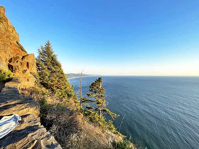 The edge of America never looked so inviting. This clifftop vista offers the kind of panorama that makes smartphone cameras weep with inadequacy.