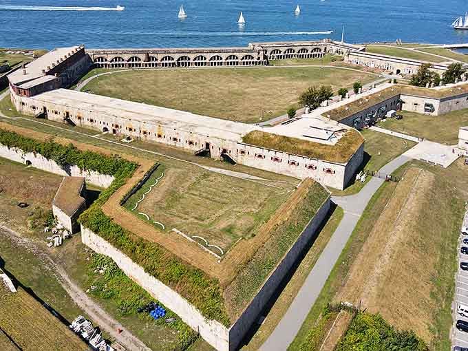 The imposing fa&ccedil;ade of Fort Adams stretches across the landscape like a stone sentinel, guarding Newport Harbor with the same steadfast determination since the 19th century.