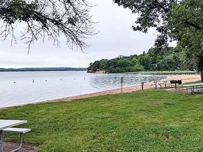 Perfect picnic spots line the shores of Lewis and Clark Lake, where families gather for lakeside relaxation and stunning views.