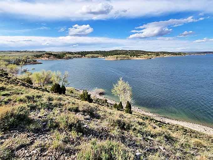 Where Wyoming's rugged landscape meets crystal-clear waters. Mother Nature showing off her best work at Glendo State Park.