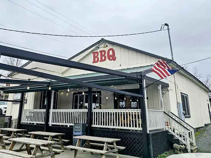 The white clapboard exterior with its simple "BBQ" sign is like a smoke signal to barbecue pilgrims. No fancy frills needed when the meat speaks for itself.