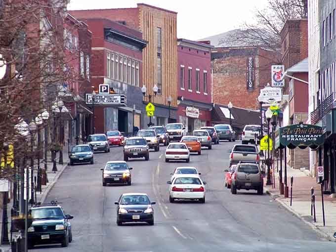 Downtown Frostburg on a busy day still has less traffic than a suburban Target parking lot.