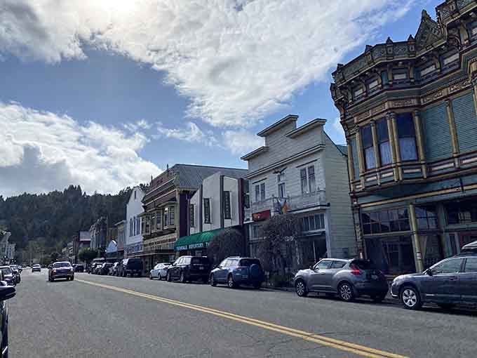 Main Street Ferndale looks like someone colorized an old photograph and forgot to tell the buildings.
