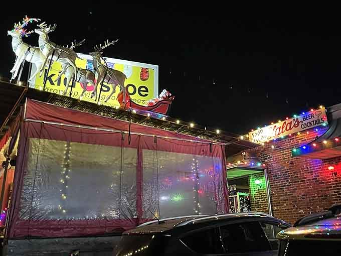 Santa's sleigh parked on the roof like it ran out of gas over Texas.