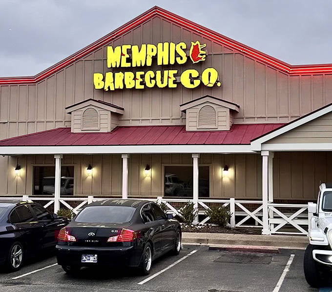 The distinctive tan-and-red exterior has become a landmark for barbecue pilgrims. Cars line up outside like eager contestants waiting for their chance at the grand prize.