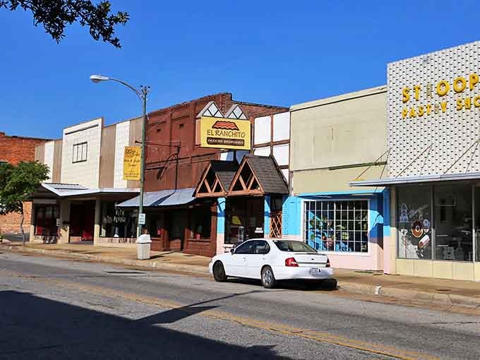 El Ranchito's distinctive A-frame entrance beckons hungry visitors like a colorful oasis in Camden's charming downtown landscape.