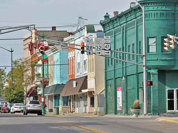 Colorful storefronts line streets where your Social Security check actually feels like enough money.