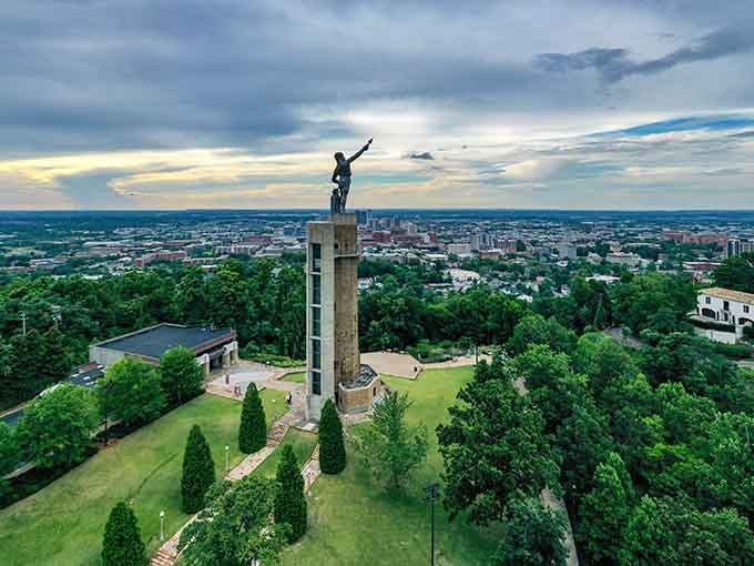 Standing tall above Birmingham, the world's largest cast iron statue watches over the city like a proud guardian.