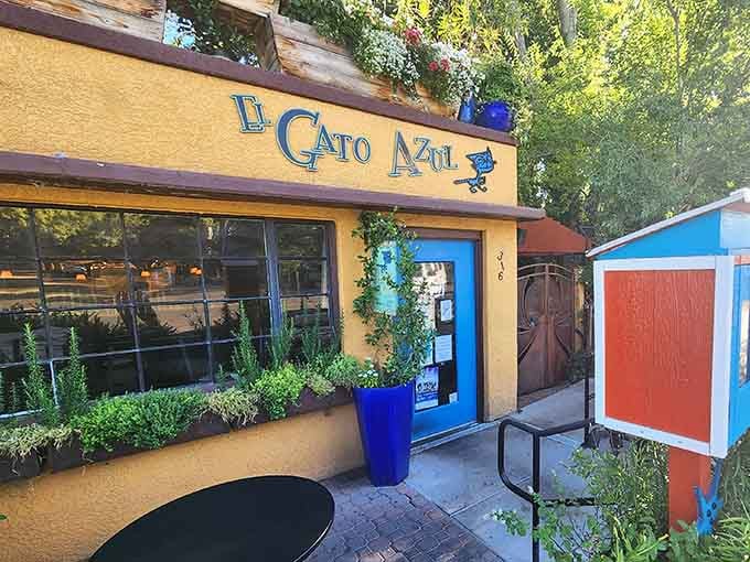 El Gato Azul's cheerful yellow walls and bright blue door make downtown Prescott feel like the Mediterranean coast.