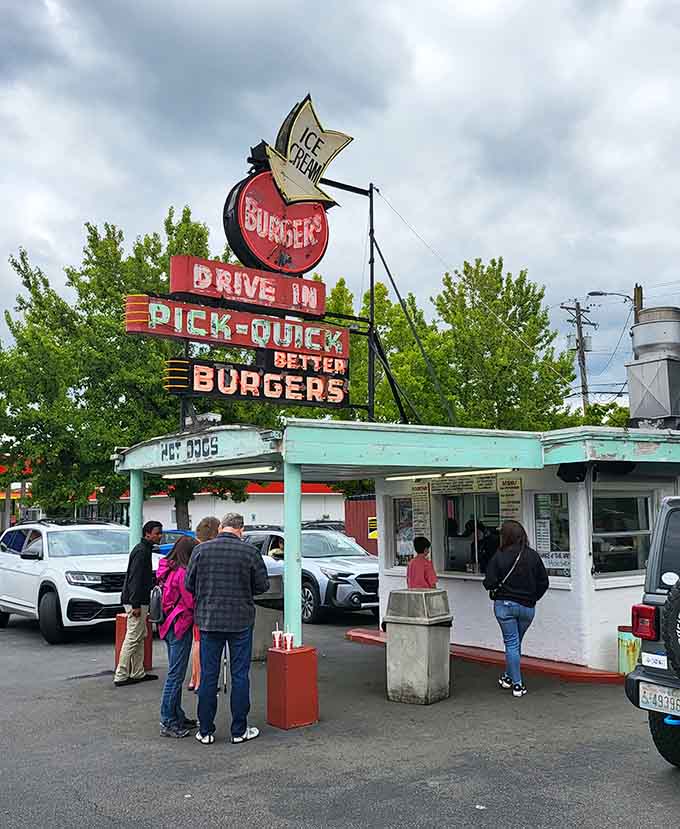 Look at those folks waiting patiently, because some things in life are absolutely worth the anticipation and effort.