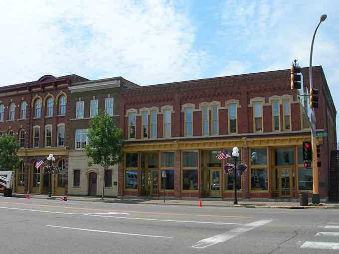 Main Street's brick buildings stand testament to an era when construction meant permanence, not planned obsolescence today.