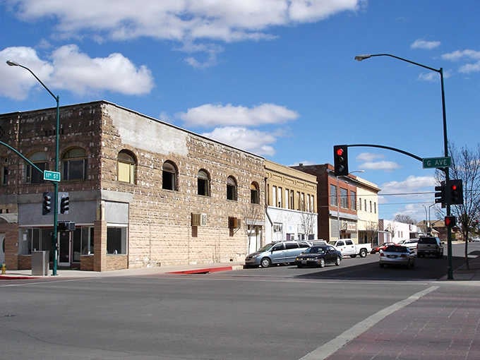 G Avenue's storefronts tell stories of commerce past and present, standing shoulder to shoulder like old friends.