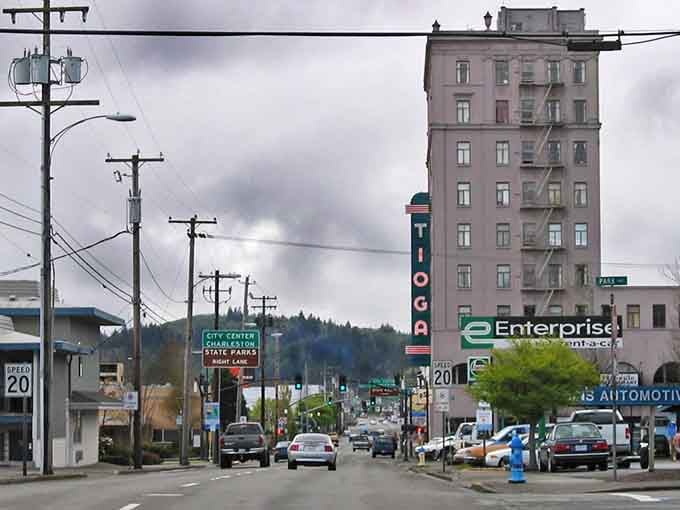 Downtown Coos Bay keeps it real with local shops, and streets that haven't forgotten their working-class roots.