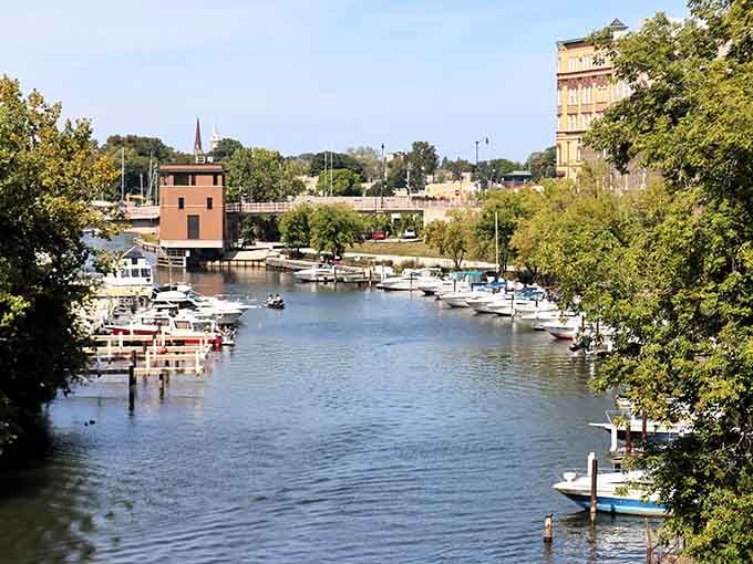 The Root River winds through Racine, offering scenic marina views and recreational opportunities just steps from the city's historic downtown core.