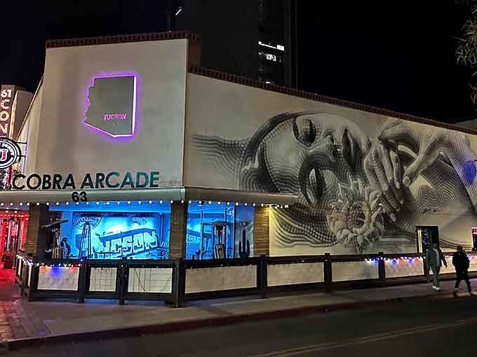 That striking exterior mural isn't just decoration, it's a promise of the pixelated paradise waiting inside for you.