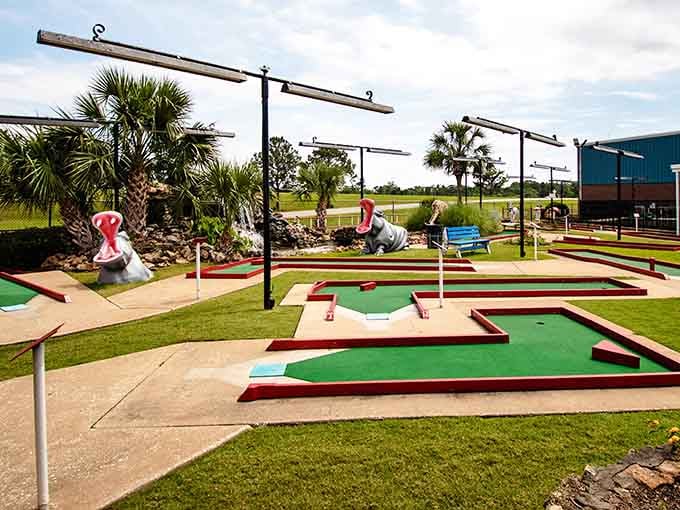 Those oversized animal sculptures aren't just decoration, they're your competition on this wonderfully quirky mini golf adventure.