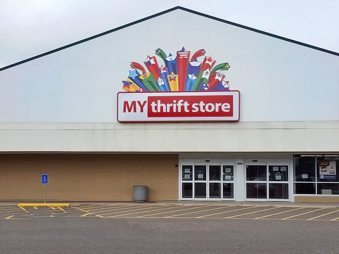 The colorful sign above the entrance promises treasures within, like a beacon for bargain hunters everywhere.