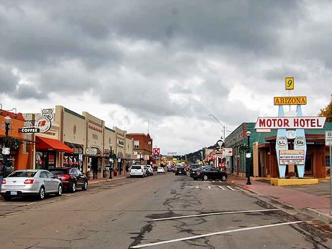 Downtown Williams captures that perfect small-town America vibe, where Route 66 nostalgia meets mountain charm under dramatic Arizona skies.