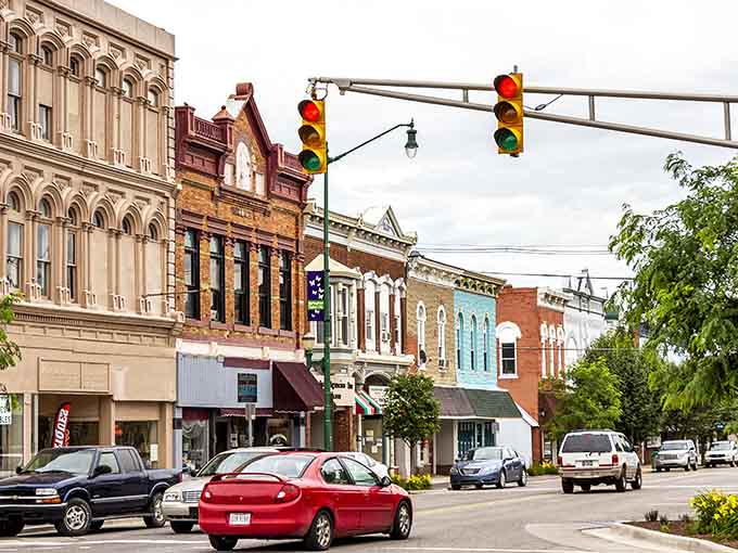 Tree-lined downtown blocks invite leisurely strolls where parking meters won't drain your pocket change.