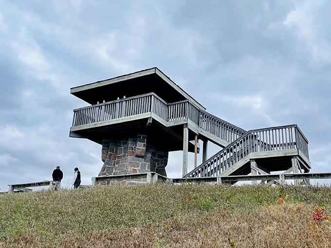 This beautiful stone tower stands as a testament to craftsmanship, beckoning visitors to climb up and see the stunning vistas.