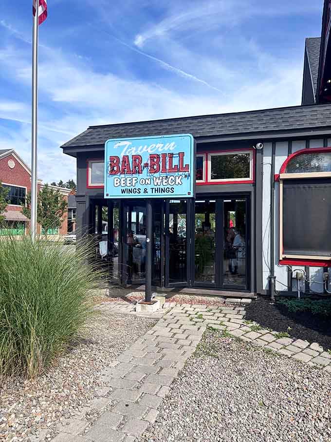 The building's Tudor-style exterior with red trim makes finding exceptional comfort food feel like discovering a European countryside gem.