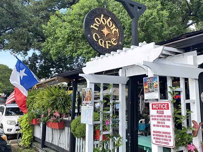 The white pergola and Texas flag combo proves hobbits would've loved the Lone Star State's hospitality.