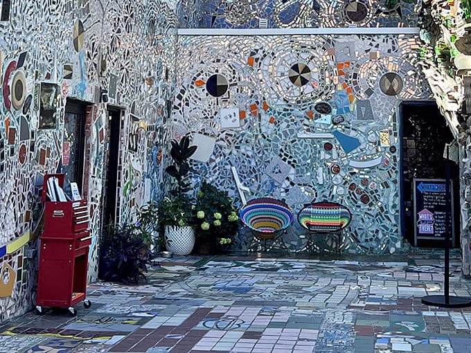Where reality takes a vacation. Every inch of Philadelphia's Magic Gardens tells a story through fragments that somehow create a cohesive wonderland.